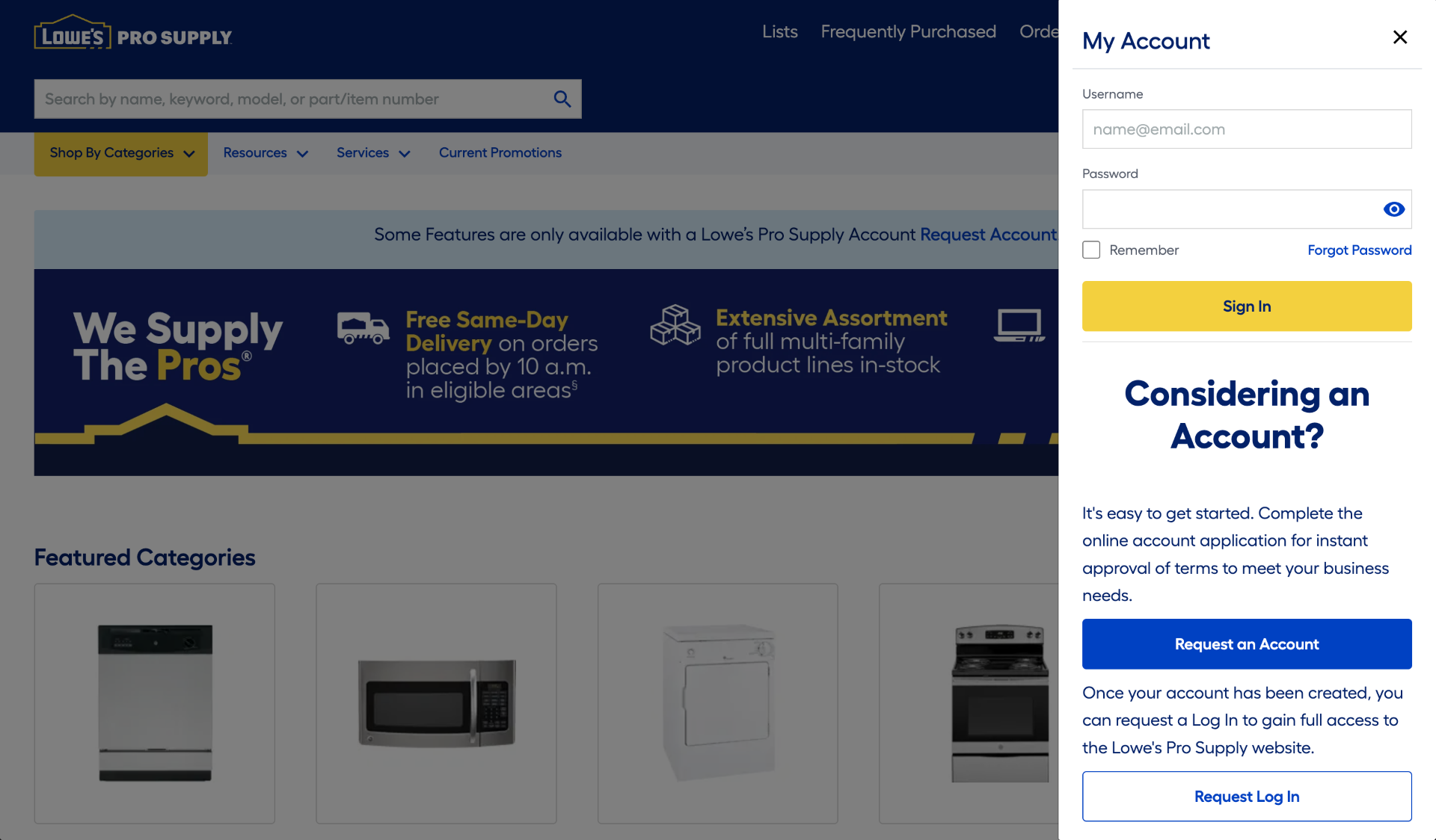 Log in to your Lowe's Pro Supply account.